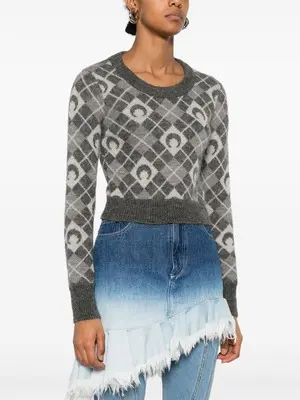 MARINE SERRE Moon Argyle Knit Sweater - Grey