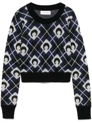 MARINE SERRE Moon Argyle-knit Sweater - Black