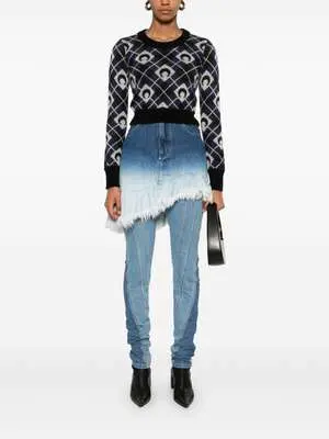 MARINE SERRE Moon Argyle-knit Cropped Sweater - Black