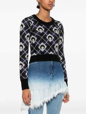MARINE SERRE Moon Argyle-knit Cropped Sweater - Black