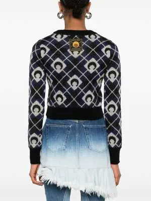 MARINE SERRE Moon Argyle-knit Cropped Sweater - Black