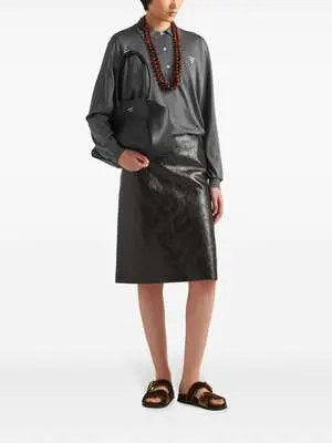Prada Cracked-effect Leather Midi Skirt