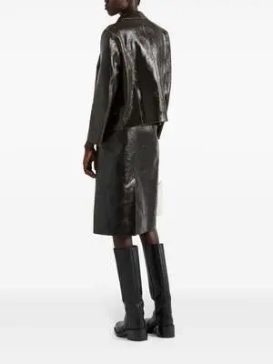 Prada Cracked-effect Leather Midi Skirt