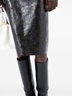Prada Cracked-effect Leather Midi Skirt