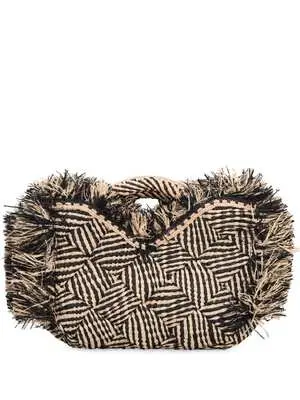MADE FOR A WOMAN Zebra Raffia Shoulder Bag