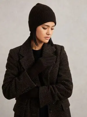REISS Florise Wool-blend Gloves With Cashmere - Chocolate