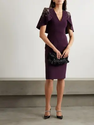 Jenny Packham Cape-effect Embellished Stretch-cady Midi Dress
