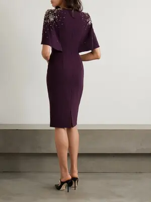 Jenny Packham Cape-effect Embellished Stretch-cady Midi Dress