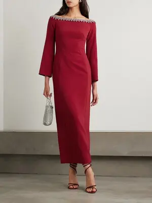 Jenny Packham Off-the-shoulder Embellished Cady Midi Dress - Red