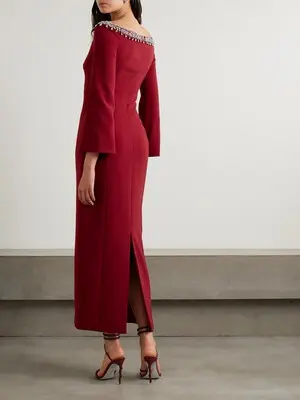 Jenny Packham Off-the-shoulder Embellished Cady Midi Dress - Red