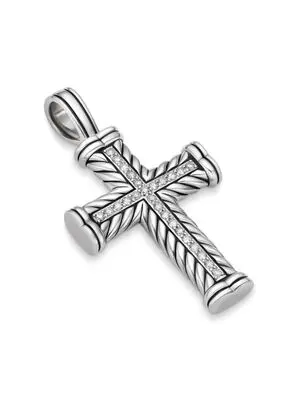 David Yurman Sterling Chevron Cross Diamond Pendant - Silver