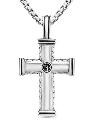 David Yurman Sterling Chevron Cross Diamond Pendant - Silver