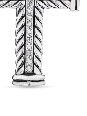 David Yurman Sterling Chevron Cross Diamond Pendant - Silver
