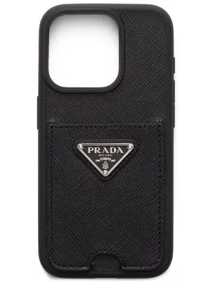Prada Triangle Logo Iphone 15 Pro Case - Black