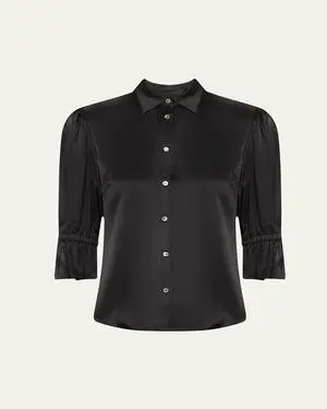 Cinq À Sept Fiona Silk Satin Top - Black