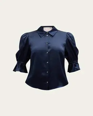 Cinq À Sept Fiona Silk Satin Top - Navy