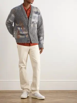 Mr P. Brushed Jacquard-knit Cardigan