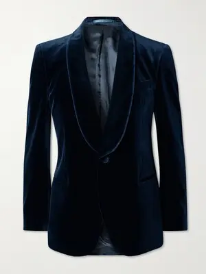 Mr P. Slim-fit Shawl-collar Cotton-velvet Tuxedo Jacket - Blue