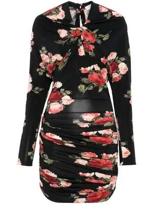 Magda Butrym Floral-print Draped Mini Dress - Black