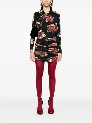 Magda Butrym Floral-print Draped Mini Dress - Black
