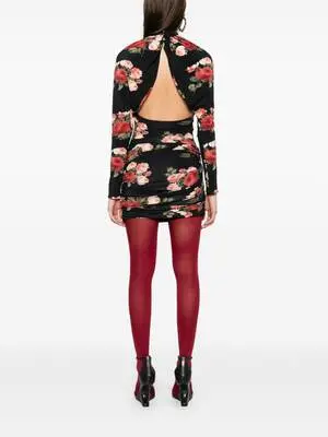 Magda Butrym Floral-print Draped Mini Dress - Black