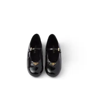 Prada Naplak Patent Leather Ballerinas With Buckle Detail - Black
