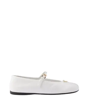 Prada Patent Leather Ballerinas With Logo Buckle - White