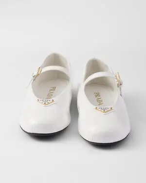 Prada Patent Leather Ballerinas With Logo Buckle - White