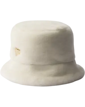 Prada Shearling Bucket Hat - White