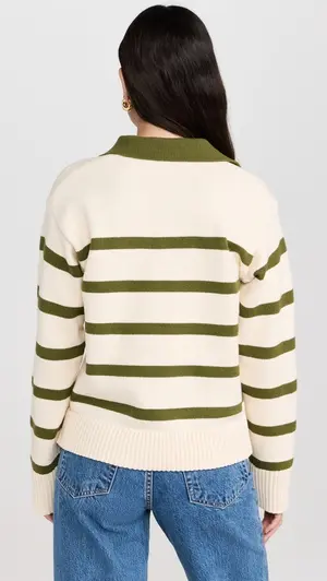 English Factory Striped Collared Sweater - Cream/olive