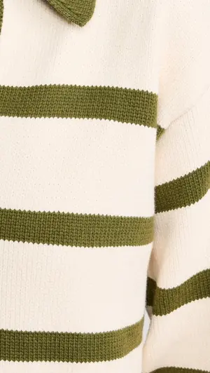 English Factory Striped Collared Sweater - Cream/olive