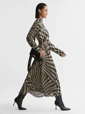 REISS Kate Dogtooth Midi Dress