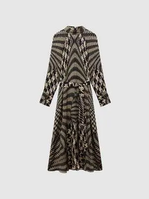REISS Kate Dogtooth Midi Dress