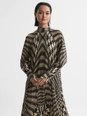 REISS Kate Dogtooth Midi Dress