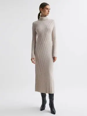 REISS Cady Knitted Roll Neck Midi Dress