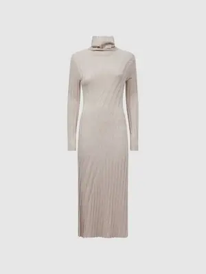 REISS Cady Knitted Roll Neck Midi Dress