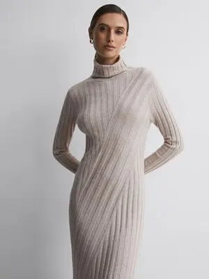 REISS Cady Knitted Roll Neck Midi Dress