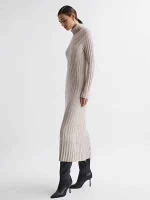 REISS Cady Knitted Roll Neck Midi Dress
