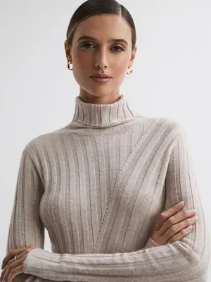 REISS Cady Knitted Roll Neck Midi Dress