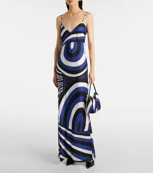 Emilio Pucci Iride Silk Slip Dress And Cape Set