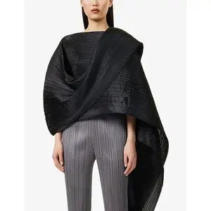 issey miyake men ストール　ブラック Issey Miyake Basic Madame-T Pleated Knitted Stole - Black