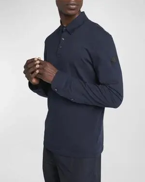 Moncler Apos;s Cashmere Long-sleeve Polo Shirt - Navy