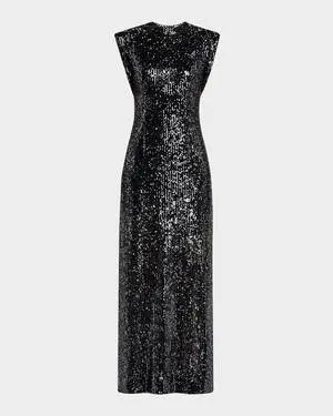 St. John Sequin Embroidered Maxi Dress