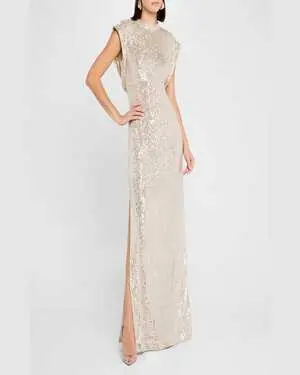 St. John Sequin Embroidered Maxi Dress
