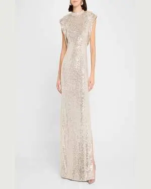 St. John Sequin Embroidered Maxi Dress