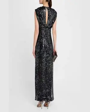 St. John Sequin Embroidered Maxi Dress