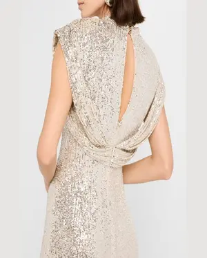 St. John Sequin Embroidered Maxi Dress