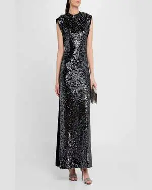 St. John Sequin Embroidered Maxi Dress