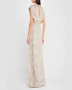 St. John Sequin Embroidered Maxi Dress