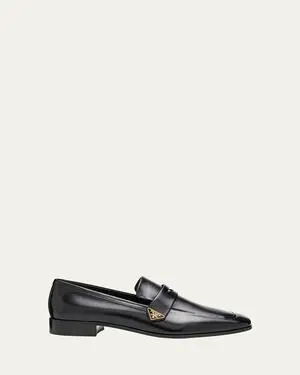 Prada Prada Spazzolato Leather Penny Loafers - Nero